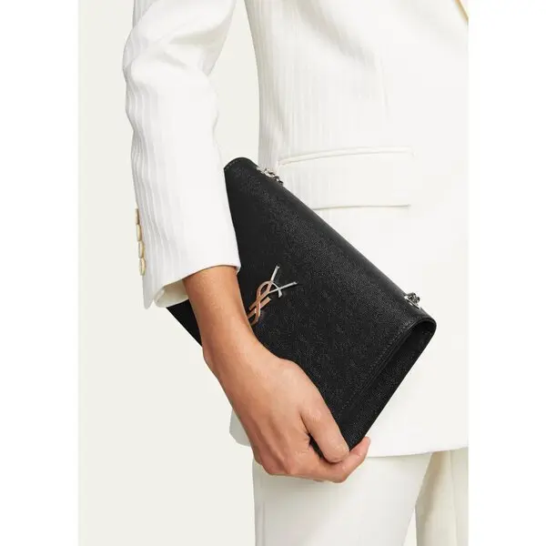 Saint Laurent Kate Shoulder Bag In Grained Leather - Black