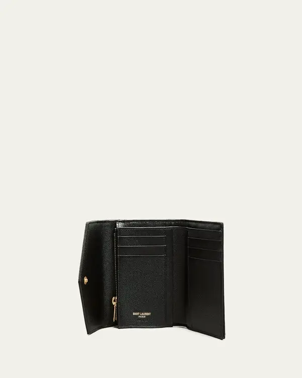Saint Laurent Cassandre Monogram Trifold Wallet In Grained Leather - Black