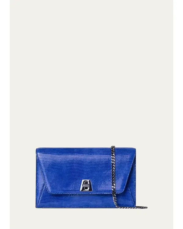 Akris Anouk Lizard-print Clutch Bag With Chain - Ocean