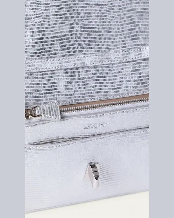 Akris Anouk Lizard-print Clutch Bag With Chain - Silver Metallic