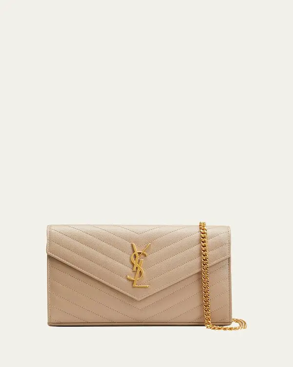 Saint Laurent Monogram Wallet On Chain - Dark Beige