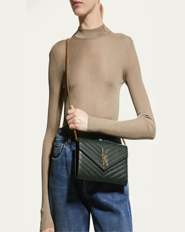Saint Laurent Monogram Wallet On Chain - Dark Beige
