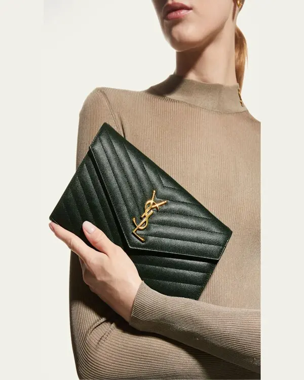 Saint Laurent Monogram Wallet On Chain - Dark Beige