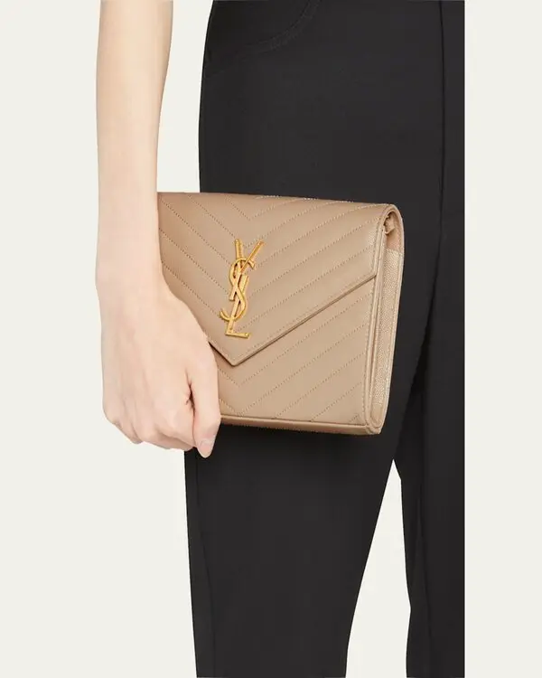 Saint Laurent Monogram Wallet On Chain - Dark Beige