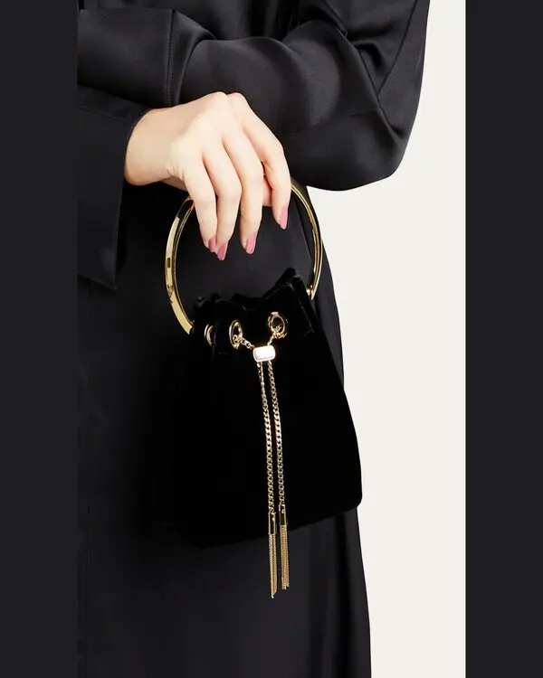 JIMMY CHOO Bon Bon Velvet Top Handle Bag - Black