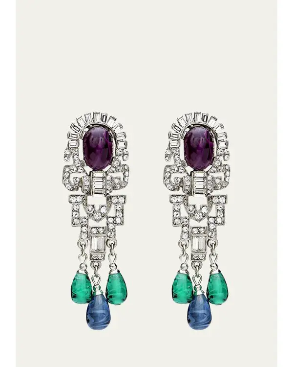 BEN-AMUN Silver, Crystal, Topaz, Emerald, And Sapphire Clip-on Earrings