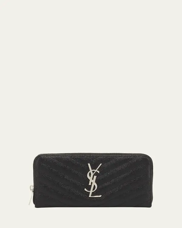 Saint Laurent Monogram Large Zip Wallet In Grained Leather - Black