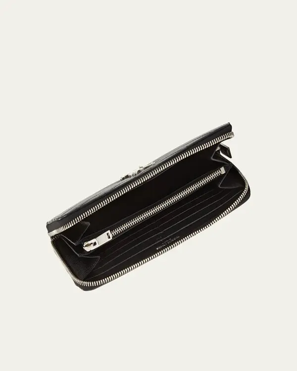 Saint Laurent Monogram Large Zip Wallet In Grained Leather - Black