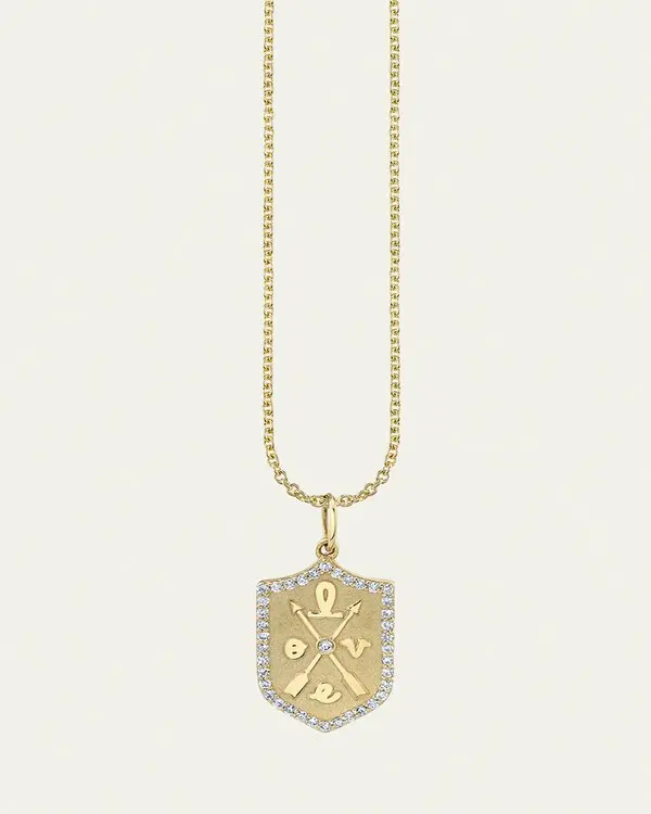 SYDNEY EVAN Small Love Script Pave Border Charm Necklace - Gold