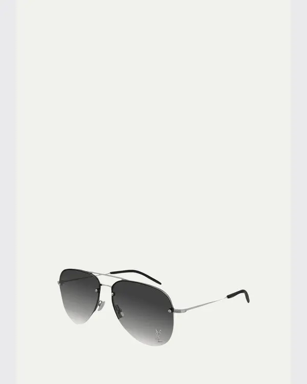 Saint Laurent Semi-rimless Metal Aviator Sunglasses - Grey/silver