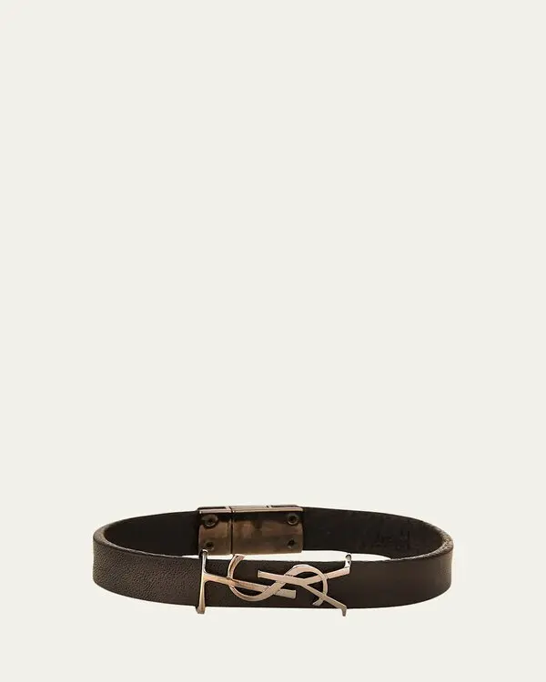 Saint Laurent Leather Monogram Bracelet - Black
