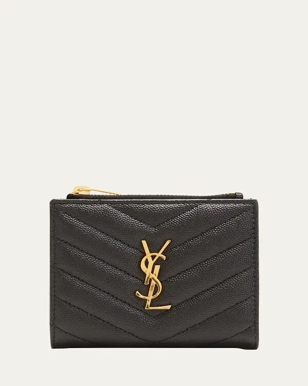Saint Laurent Monogram Small Ziptop Wallet In Grained Leather - Black