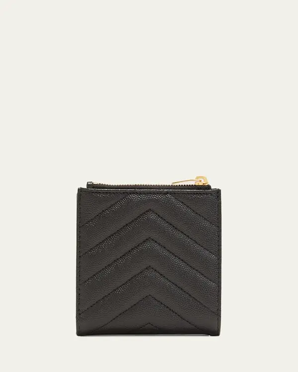 Saint Laurent Monogram Small Ziptop Wallet In Grained Leather - Black