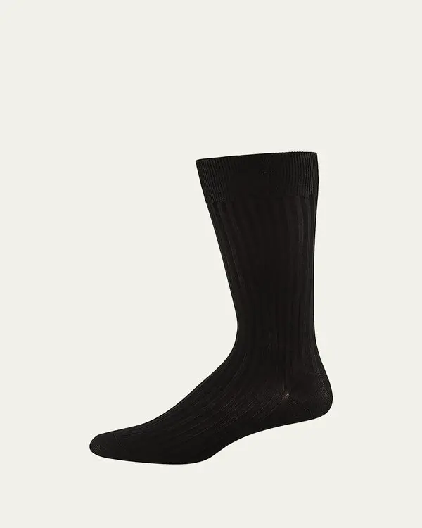 Pantherella Danvers Ribbed Mid-calf Socks - Black