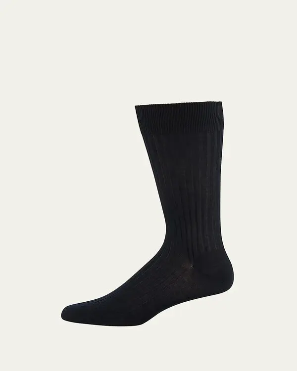 Pantherella Danvers Ribbed Mid-calf Socks - Navy