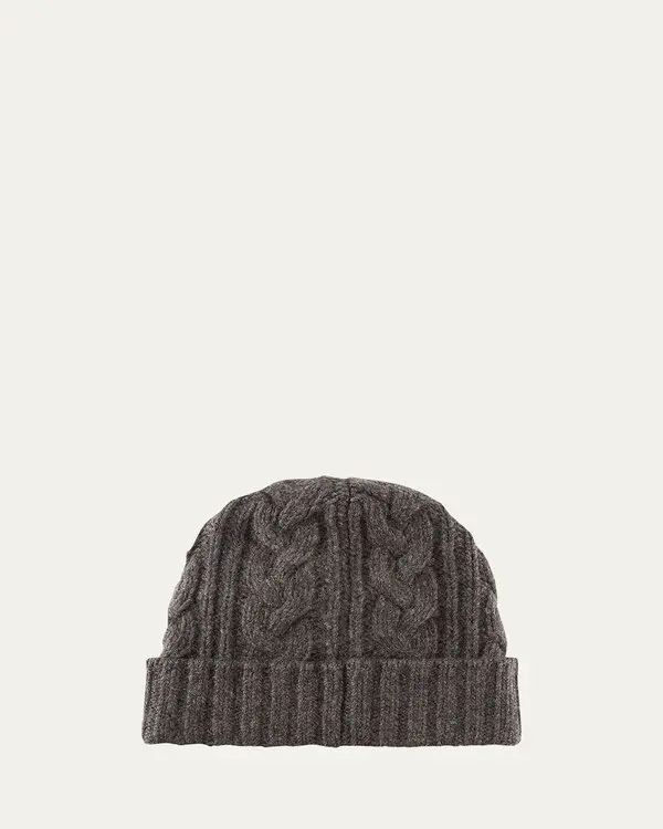Bergdorf Goodman Cable-knit Cashmere Beanie - Charcoal