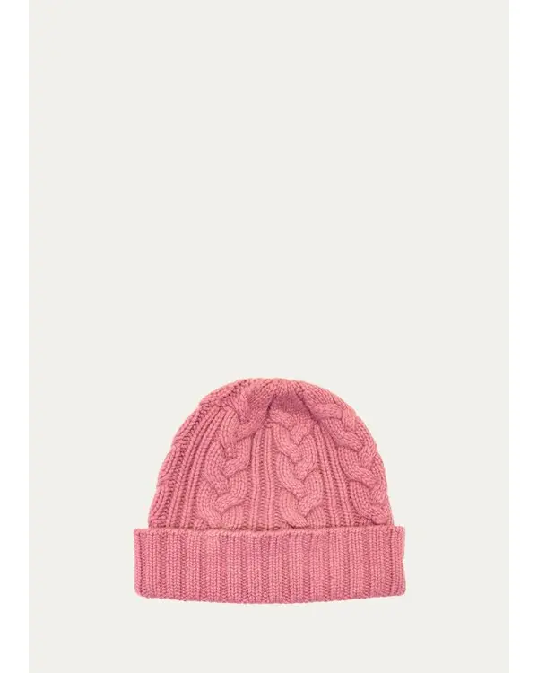 Bergdorf Goodman Cable-knit Cashmere Beanie - Dusty Rose