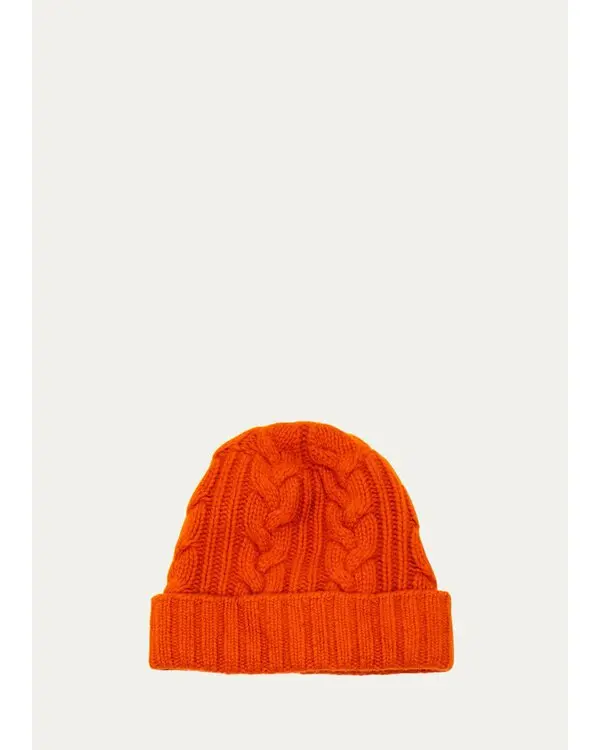 Bergdorf Goodman Cable-knit Cashmere Beanie - Rust