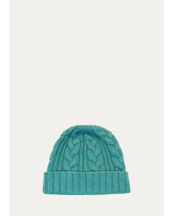Bergdorf Goodman Cable-knit Cashmere Beanie - Silver Blu