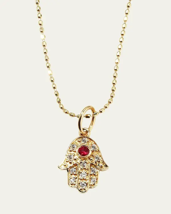 SYDNEY EVAN 14k Diamond And Ruby Hamsa Pendant Necklace - Gold