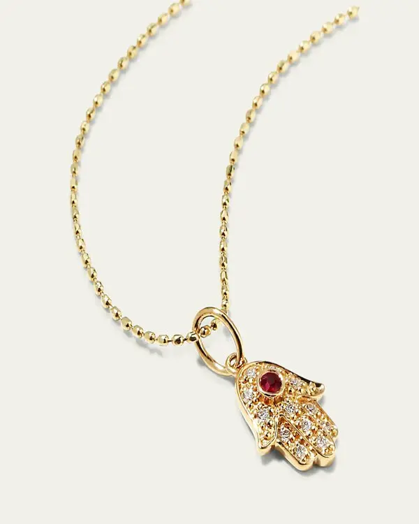 SYDNEY EVAN 14k Diamond And Ruby Hamsa Pendant Necklace