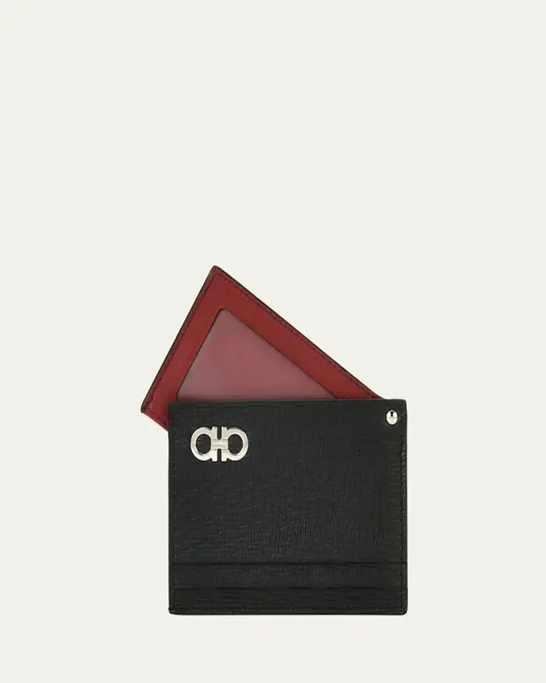 FERRAGAMO Revival Gancini Leather Card Case With Flip-out Id Window, /red