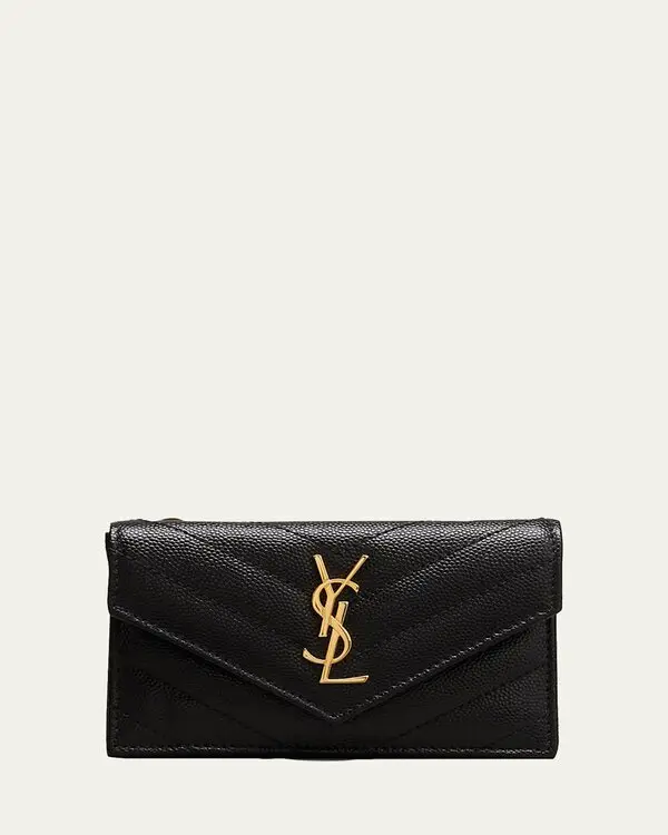 Saint Laurent Monogram Flap Card Case In Grained Leather - Black