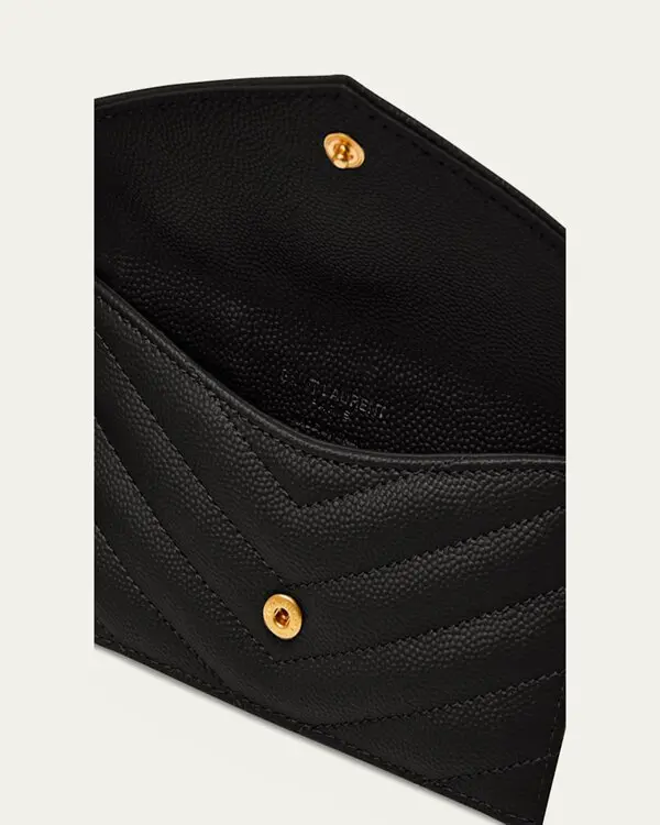 Saint Laurent Monogram Flap Card Case In Grained Leather - Black