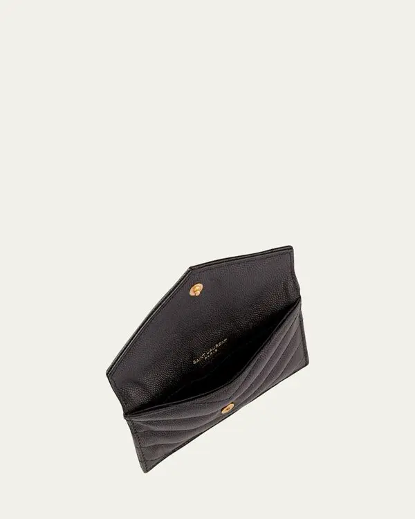 Saint Laurent Monogram Flap Card Case In Grained Leather - Black