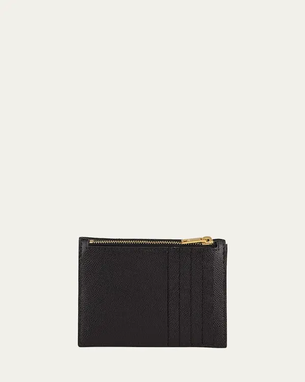 Saint Laurent Monogram Flap Card Case In Grained Leather - Black