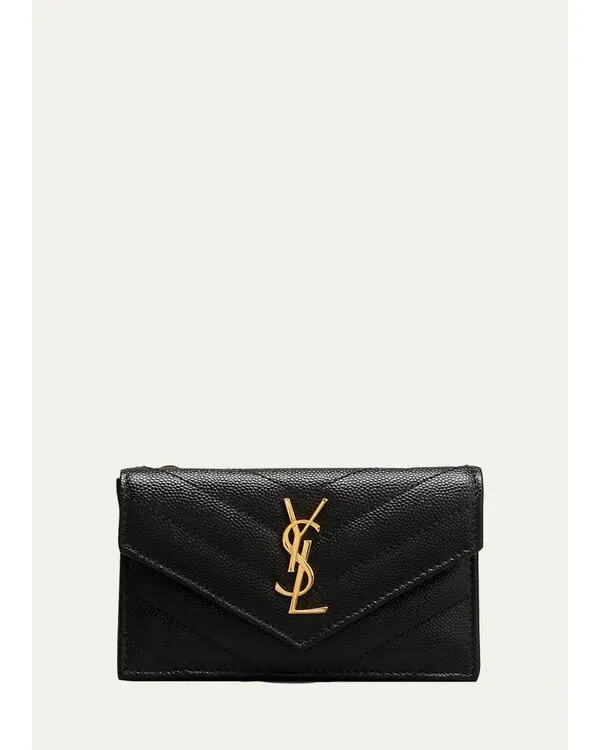 Saint Laurent Monogram Flap Card Case In Grained Leather - Black