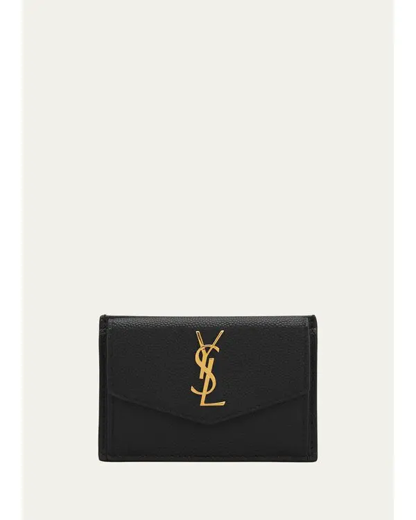Saint Laurent Monogram Flap Card Case In Grained Leather - Black