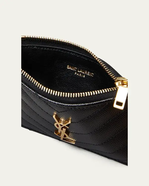 Saint Laurent Monogram Small Ziptop Card Case In Grained Leather - Black