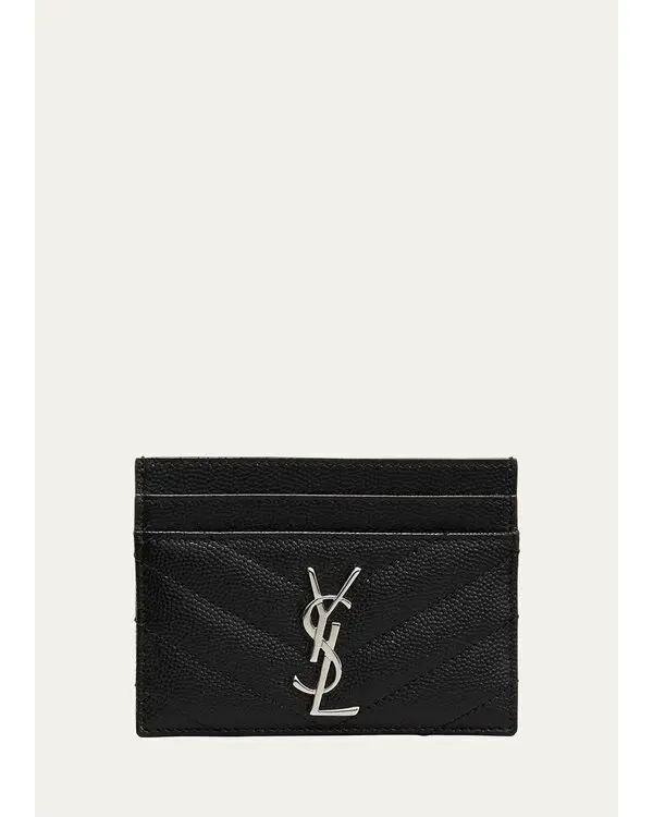 Saint Laurent Cassandre Monogram Card Case In Grained Leather - Black