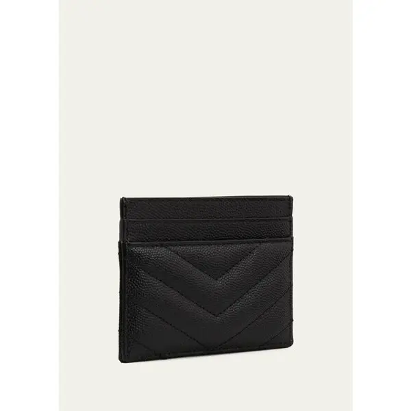Saint Laurent Cassandre Monogram Card Case In Grained Leather - Black