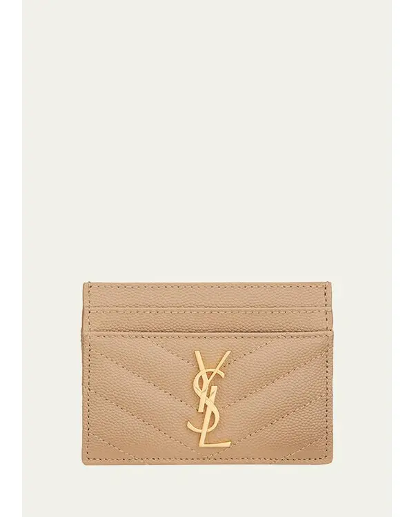 Saint Laurent Cassandre Monogram Card Case In Grained Leather - Dark Beige