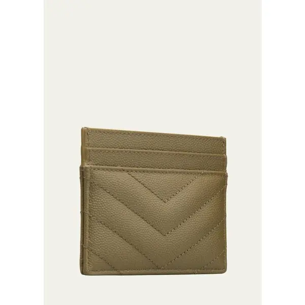 Saint Laurent Cassandre Monogram Card Case In Grained Leather - Dark Beige