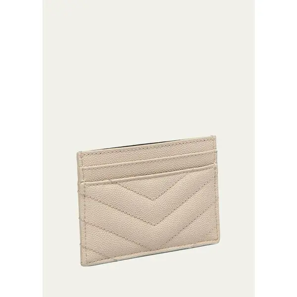 Saint Laurent Cassandre Monogram Card Case In Grained Leather - Dark Beige