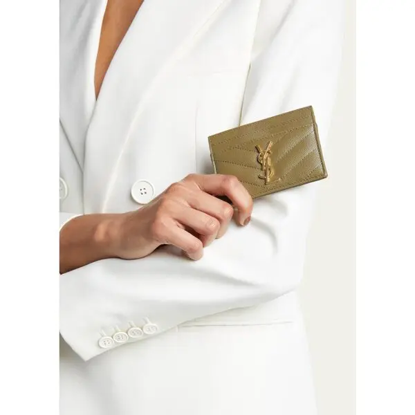 Saint Laurent Cassandre Monogram Card Case In Grained Leather - Dark Beige