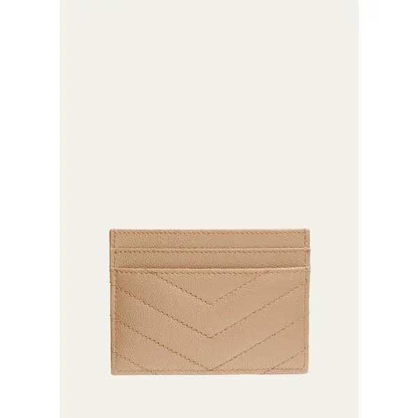 Saint Laurent Cassandre Monogram Card Case In Grained Leather - Dark Beige