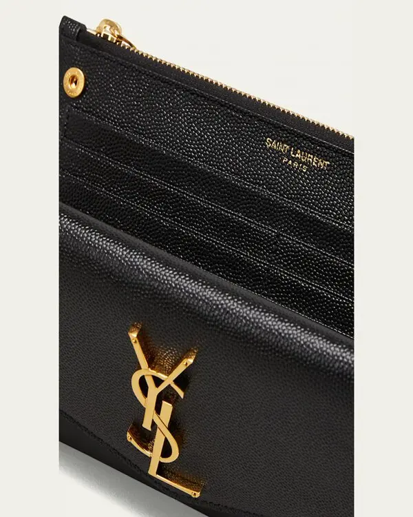 Saint Laurent Monogram Small Envelope Flap Wallet With Zip Pocket