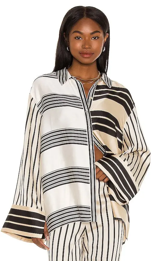 L'academie Color Block Striped Satin Shirt