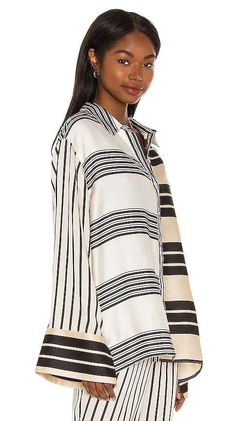 L'academie Color Block Striped Satin Shirt