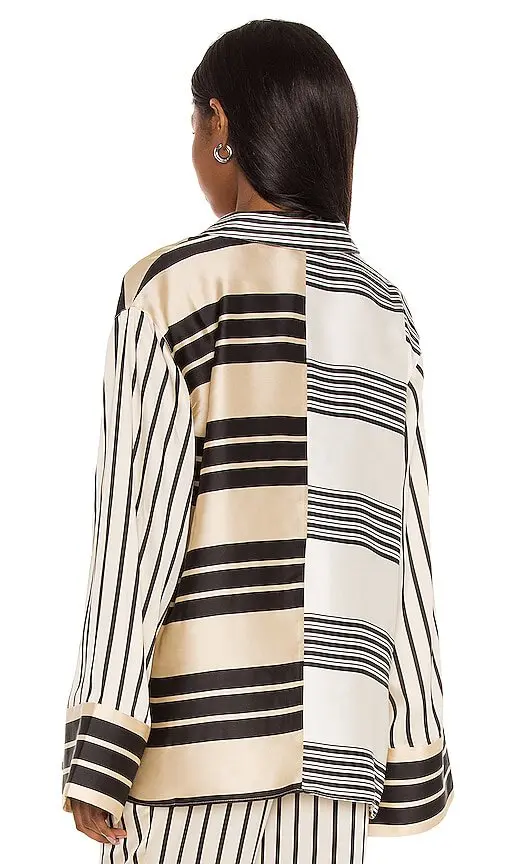 L'academie Color Block Striped Satin Shirt