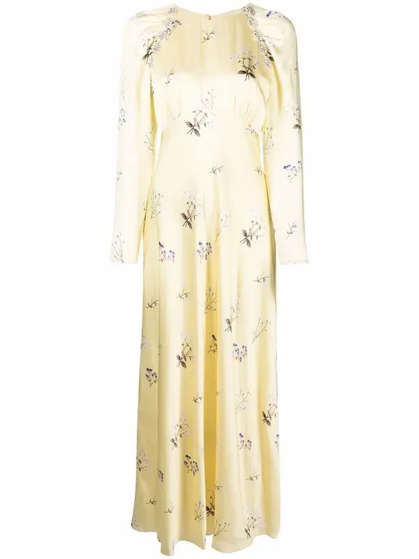chinese dress ladies Yellow Floral Chiffon Wrap Front V-Neck Long Sleeve Maxi Dress  PinkBlush