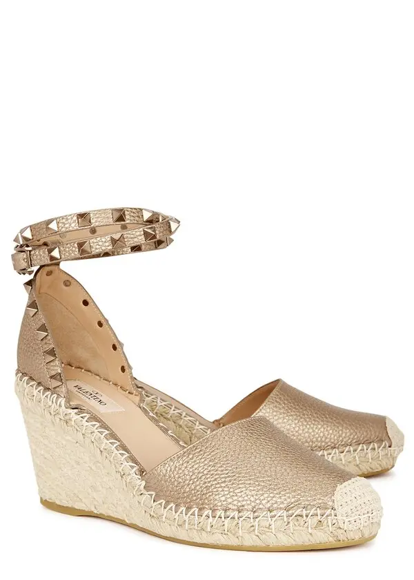 Valentino Garavani 85 Bronze Leather Wedge Espadrilles