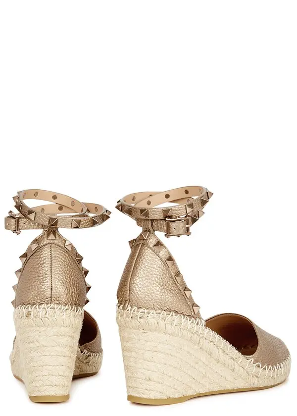 Valentino Garavani 85 Bronze Leather Wedge Espadrilles