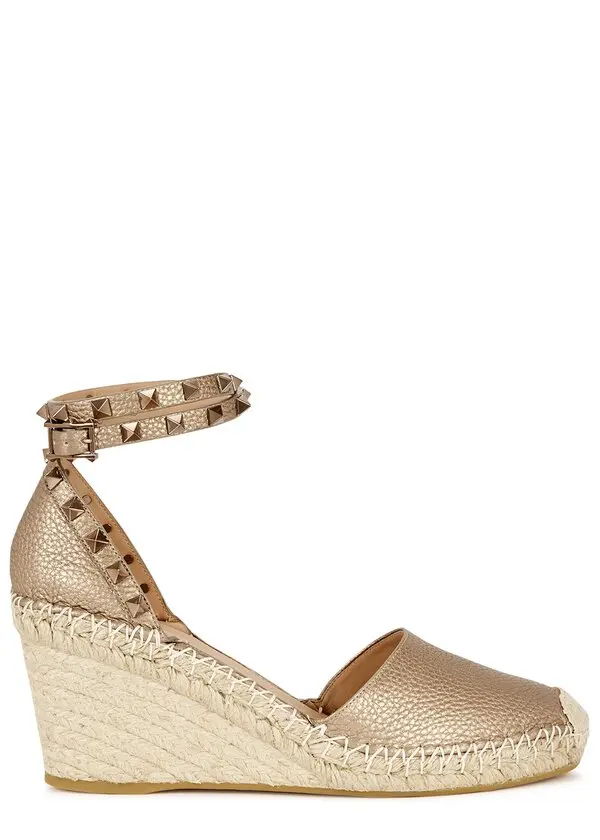 Valentino Garavani 85 Bronze Leather Wedge Espadrilles