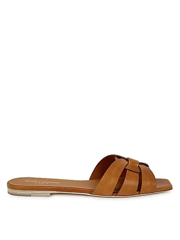 Saint Laurent Tribute Brown Leather Sliders