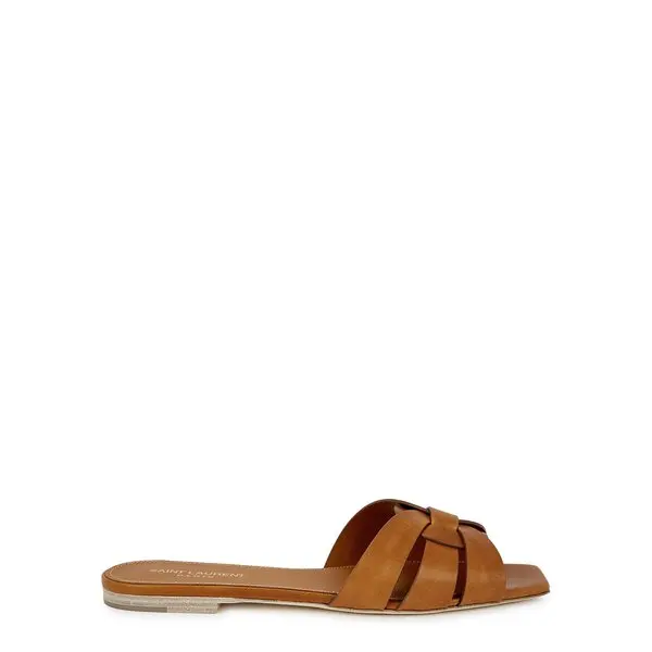 Saint Laurent Tribute Brown Leather Sliders